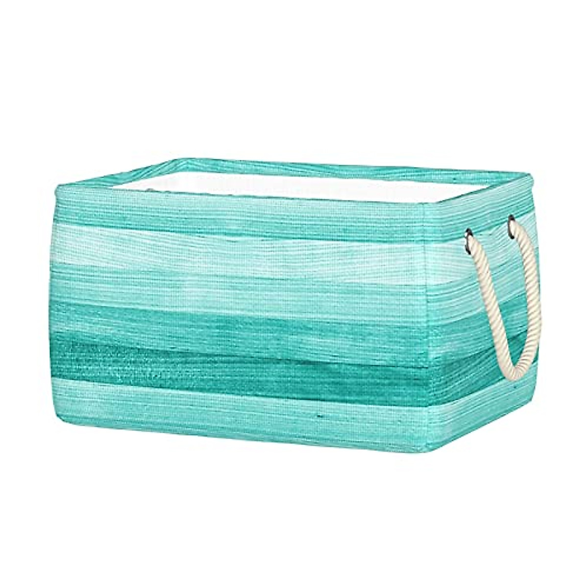 KiuLoam Large Foldable Storage Basket, Teal Turquoise Green Wood Print Decorative Storage Basket Fabric Storage Bin Organizer Bag With Handles For Office,Bedroom,Closet (15.7 X 11.8 X 9.8 Inch)