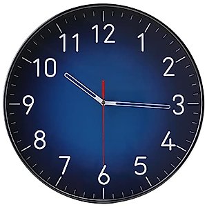 Wall Clock Blue 12 Inch,Modern Round Silent Non-Ticking Nattery Operated and Apply to Bedroom Living Room Study Room and Offiec Decor