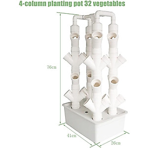 Tower Planting System 16/24/32 Holes Aquaponics Growing System Fruits and Vegetables Aeroponics Kit with Moisturizing Pump, Adapter, Mesh Pots(Size:4columns)