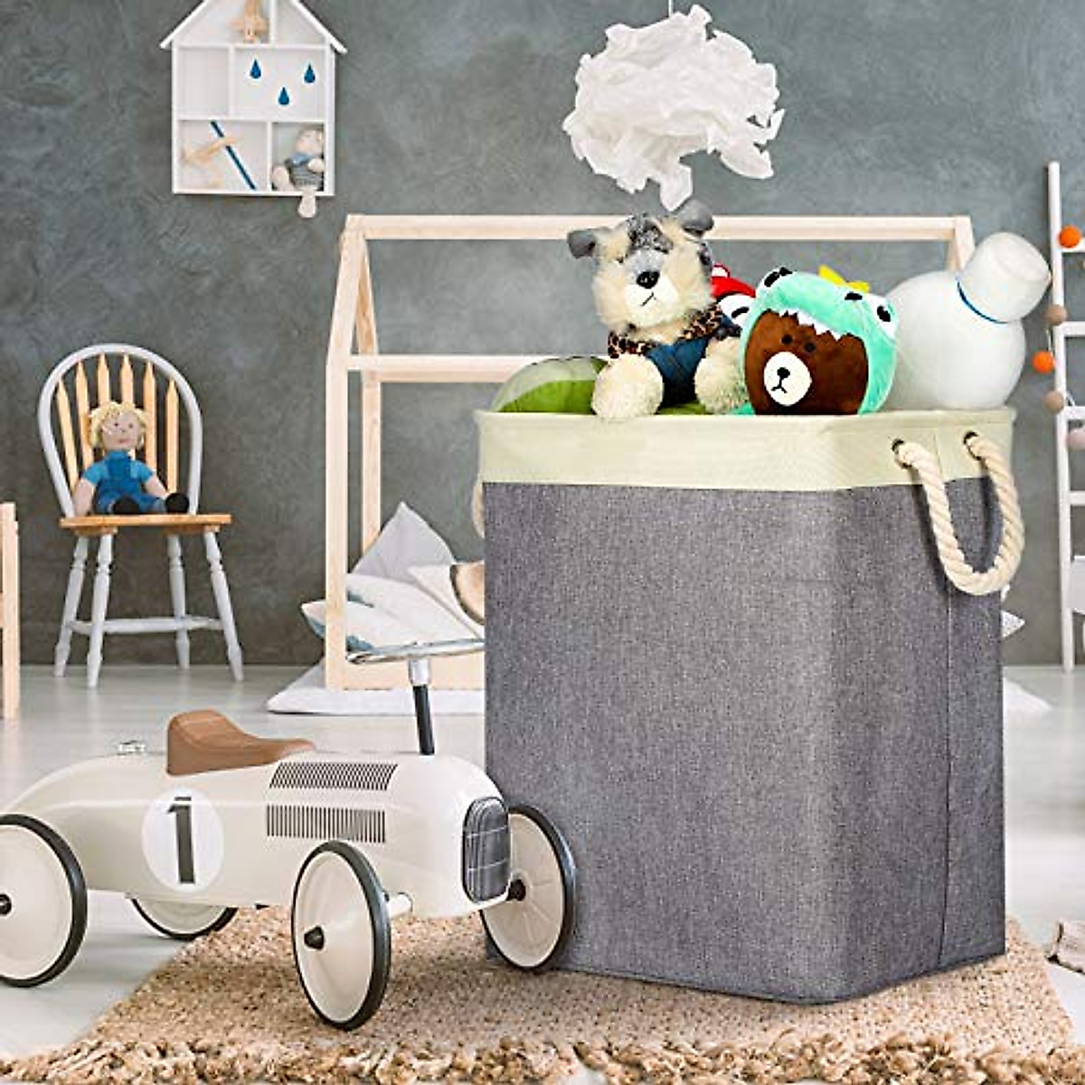 COSYLAND Laundry Basket with Rope Handles 65L Collapsible Linen Hamper Foldable Nursery Storage Baskets Bin for Bathroom, Toys and Clothing Organization
