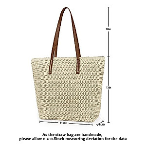 Womens Large Straw Beach Tote Bag Handmade Woven Shoulder Bag Handbag Purse for Summer (Beige)