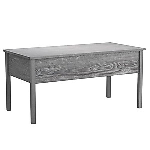 HOMCOM 39" Modern Lift Top Coffee Table Desk with Hidden Storage Compartment for Living Room, Light Grey Woodgrain