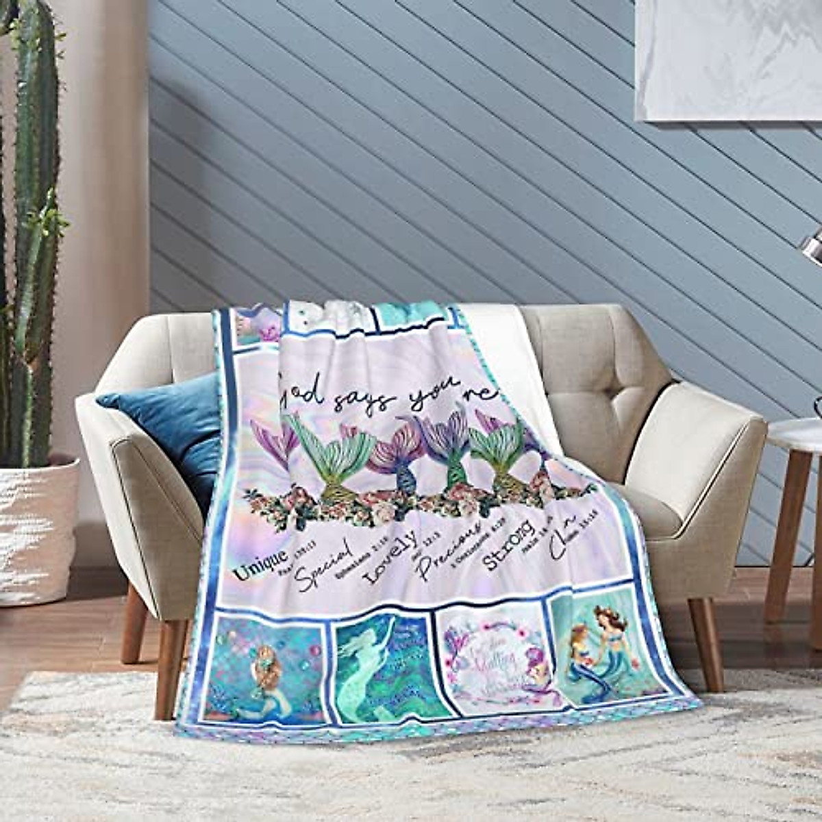 Mermaid Blanket for Girls Colourful Mermaid Throw Blanket Soft Cozy Warm Fuzzy Fleece Mermaid Bedroom Decor Blanket Gifts for Women Adults Couch Sofa Bedding 50"X40"