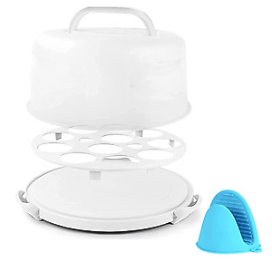 Cake Carrier With Lid and Handle – 3 In 1 Multipurpose Cake Storage Container Hold Upto 11 Cupcakes, 10 Inched Cake & 5 Section Serving Tray for Snacks & Fruit – Cake Holder With Mittens
