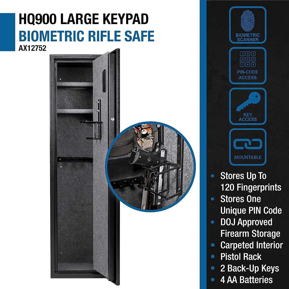 Barska Quick and Easy Dual Access Digital Biometric Fingerprint & Keypad Code Rifle Firearm and Long Gun Safe for Home - 11 Position