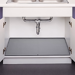 Under Sink Mats for Kitchen Waterproof 34"x 22", Under Kitchen Sink Mat Drip Tray Protector Liner Flexible Silicone with Drain Hole for Kitchen Bathroom Cabinet Gray
