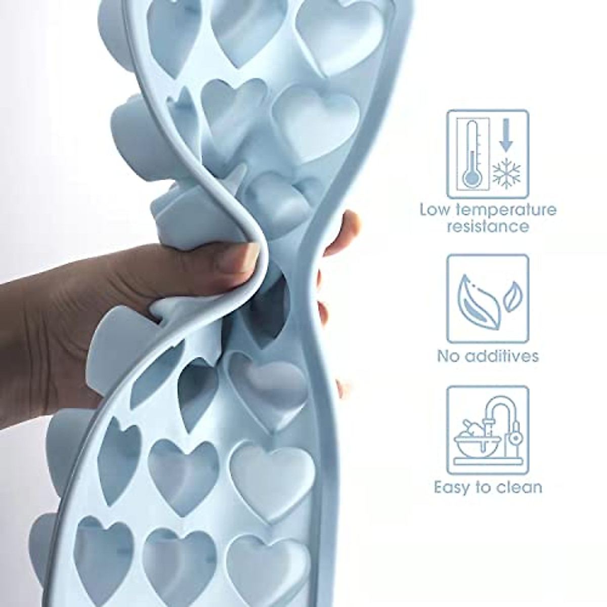 Heart Shape Ice Cube Tray, 21 Holes Silicone Ice Cube Mold with Removable Lid Flexible for Whiskey Cocktail Chocolate Valentine's Day (Blue&Pink)