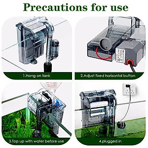 AQQA Aquariums Power Filter 74GPH,External Hang On Fish Tank Sponge Filter with Surface Skimmer,Adjustable Flowrate 3-Step Cascade Aquarium Filtration for Freshwater Saltwater 5-10 Gallon