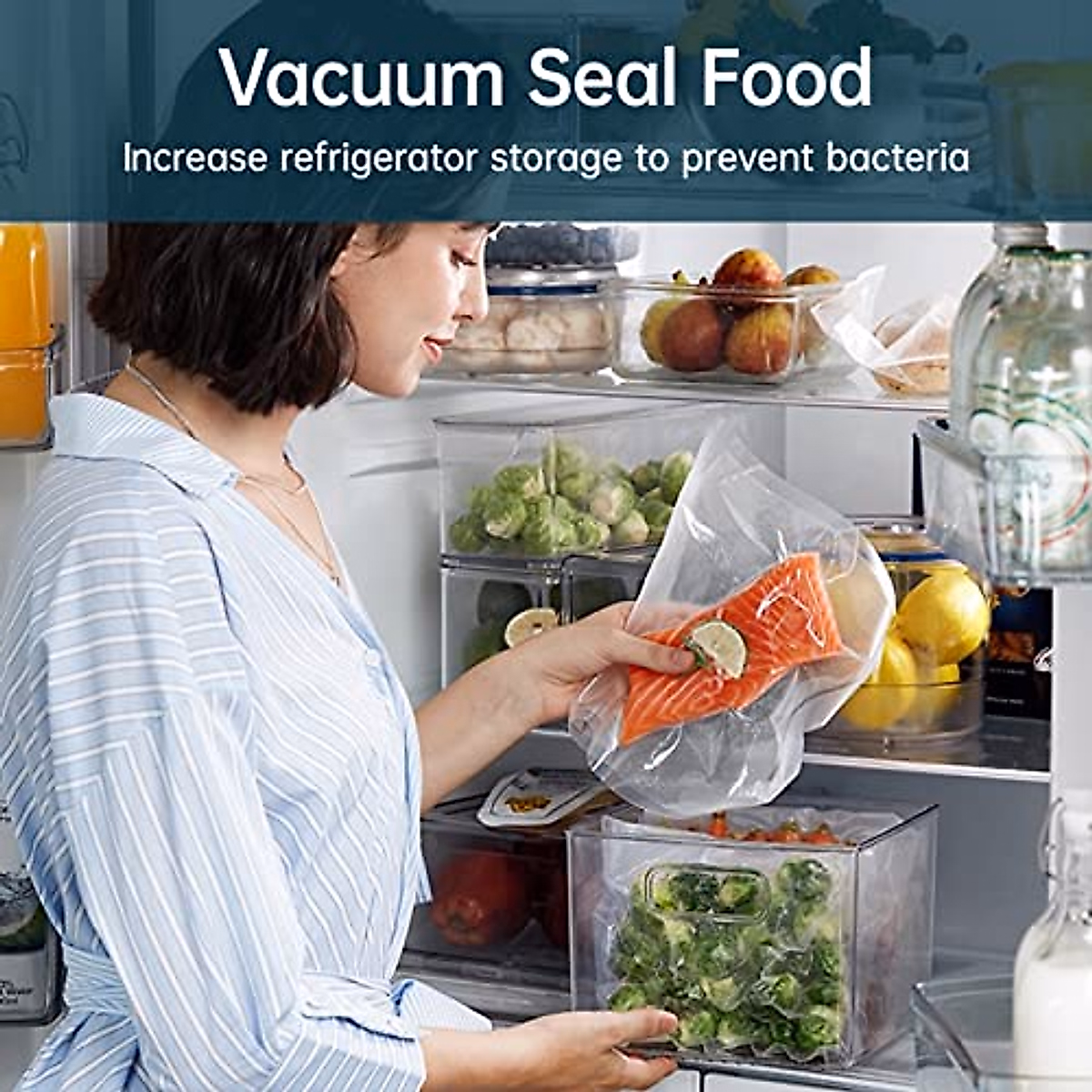 SEATAO 300 Pint 8" X 12" Vacuum Sealer Bags with Bpa Free and Heavy Duty, Vacuum Seal Food Sealer Bags,great for Food Storage Vaccume Sealer Precut Bag,seal a Meal