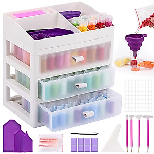 QUEFE Diamond Painting Storage, 3 Drawers, 144 Slots Storage Bottles, Diamond Painting Accessories and Tools, Diamond Art, Bead Box, Diamond Painting Organizer