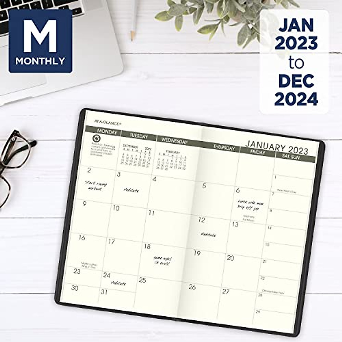 AT-A-GLANCE 2023-2024 Pocket Calendar, 2 Year Planner, 3-1/2" x 6", Pocket Size, Recycled, Black (70024G05)