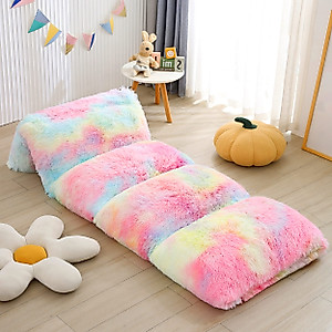 Mengersi Velvet Floor Pillows,Faux Fur Tie Dye Pillow Bed Floor Lounger Cover,Sleeping Mat for Girls Teen Toddler,Pillow Lounger for Reading Playing Games Party,Requires 5 Pillows(King,Pink)