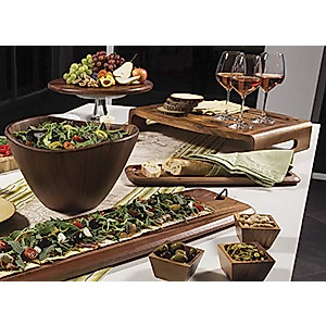 Lipper International Acacia Large Wave Bowl with Servers, 162.31 fl.oz.,Brown