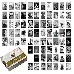 Black and White Wall Collage Kit 75pcs of Peaceful Photos for Bedroom, College Dorm, Colorful Boho Aesthetic Decor, Cute Posters Gift for Teen Girls, Modern Interior Decoration, Durable Box, Stickers