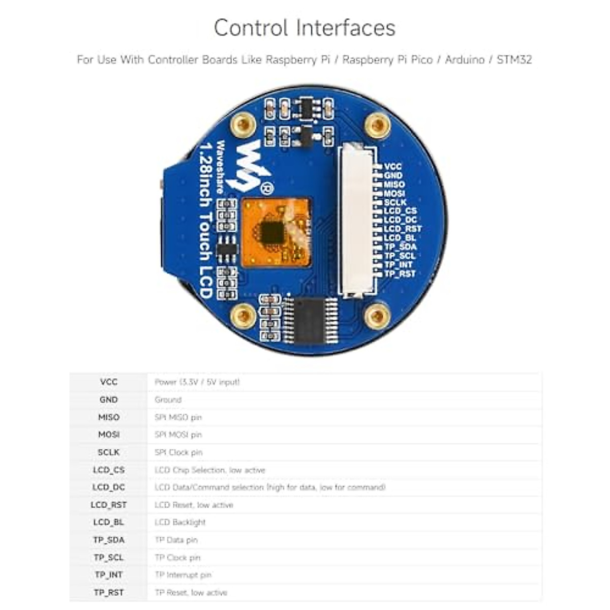 Waveshare 1.28inch Round LCD Display Module with Touch Panel, 240×240 Resolution, IPS, SPI and I2C Communication, Compatible with Raspberry Pi 5/4B/3B/Zero/Zero W/Zero 2W/Pico/Pico W/Pico WH