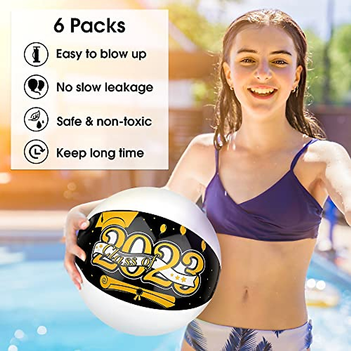 Fovths 6 Packs Graduation Beach Ball 2023 Graduation Party Supplies Large Beach Ball Class of 2023 Beach Supplies for Summer Pool Beach Indoor Outdoor Water Games