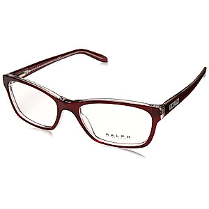 Ralph by Ralph Lauren Women's RA7039 Square Prescription Eyewear Frames, Shiny Transparent Red/Demo Lens, 53 mm