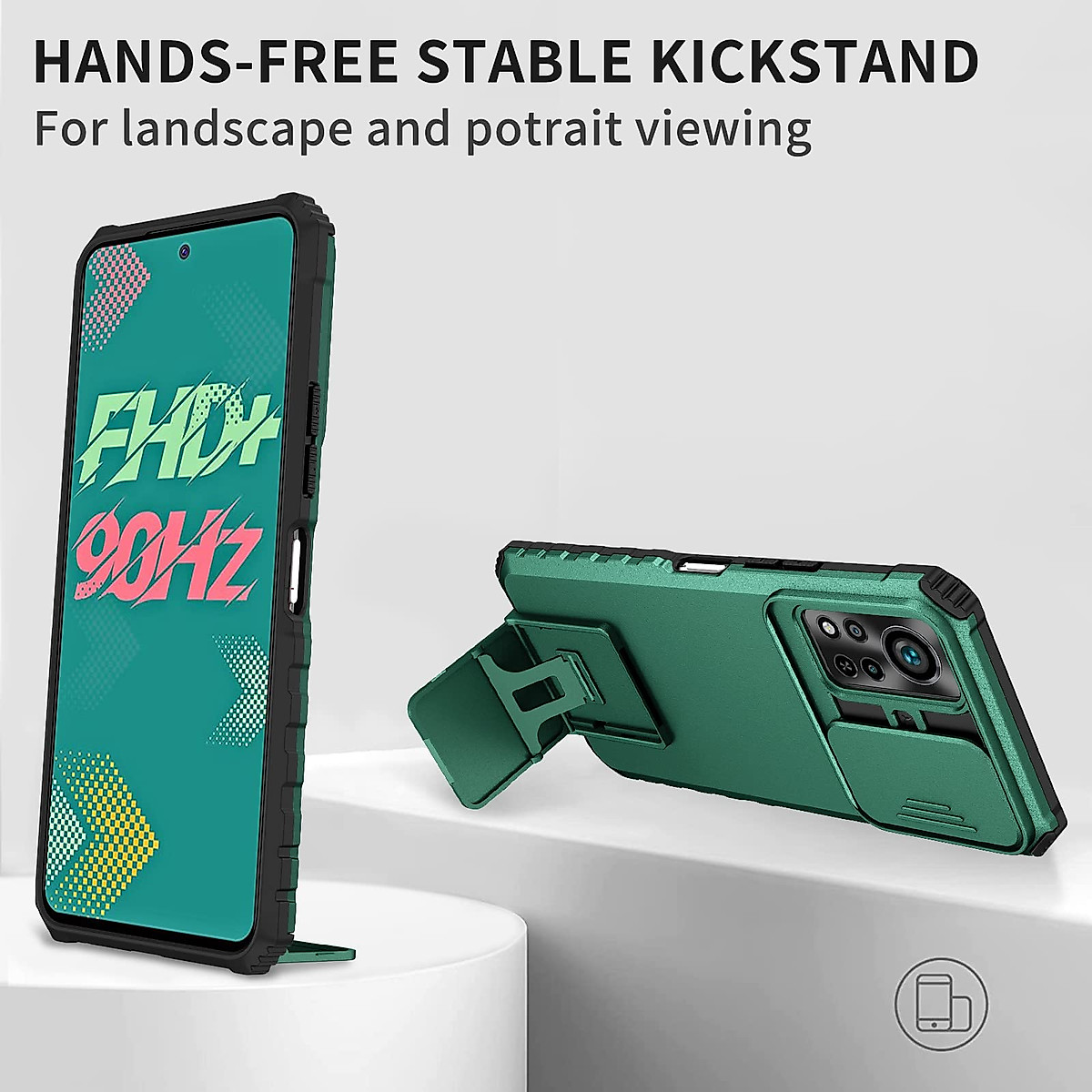 TARGI Slide Lens Phone Holder Back Phone Case for Infinix Hot 11s NFC Luxury Cover Hybrid Hard Panel Funda for Infinix Hot 9 10s 10 Play 11 s 12 10t Smart 4 5 6 Shell (Dark Green,infinix hot 9 Play)