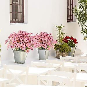 iYoucase Artificial Flowers Outdoor UV Resistant Fake Flowers 5 Bundles No Fade Faux Plastic Plants for Garden Porch Window Box Home Decoration(Pink)