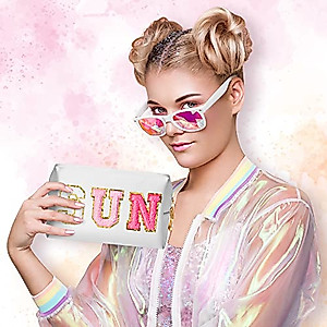 Preppy Patch Sun Toiletry Bag Sunscream PU Leather Makeup Bag Portable Waterproof Cosmetic Bag Small Bag Daily Use Storage Purse Travel Organizer Compliant Bag for Girls Back to School Gifts (White)