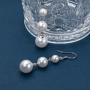 DENGGUANG Pearl Earrings for women, 925 Sterling Silver Shell Pearl June Birthstone Long Pearl Drop Dangle Earrings Wedding Jewelry Gifts for Bride Bridesmaid