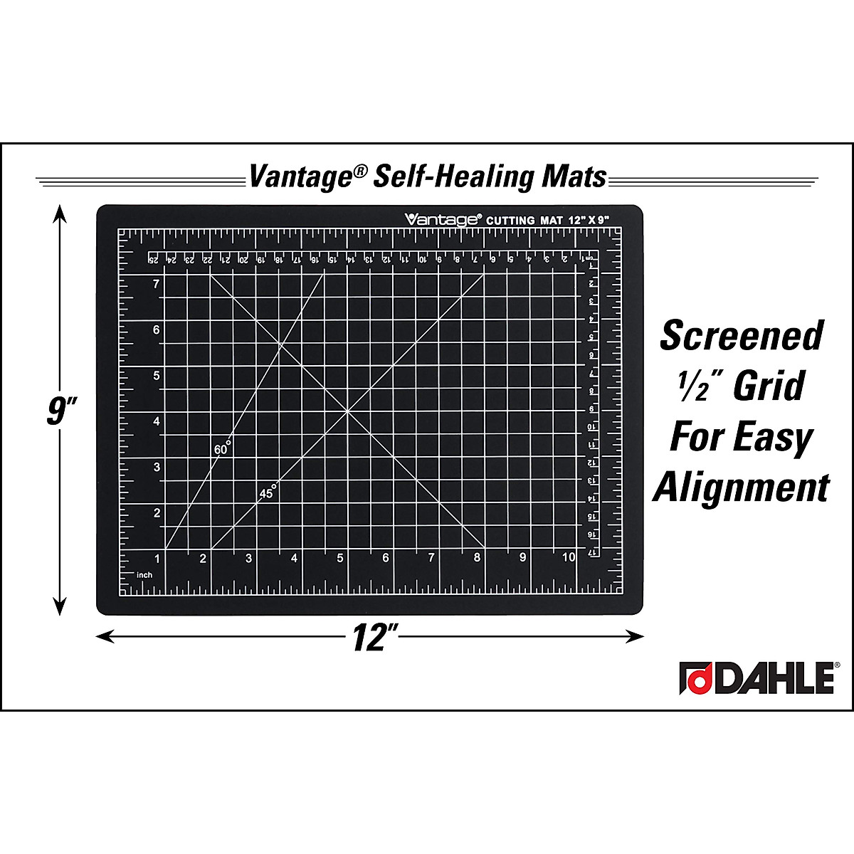Dahle Vantage 10670 Self-Healing Cutting Mat, 9"x12", 1/2" Grid, 5 Layers for Max Healing, Perfect for Crafts & Sewing, Black