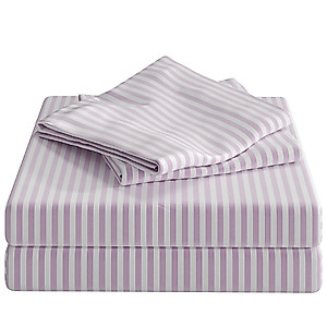 Kids Pink Pinstripes Full 4 Piece Sheet Set - Boys, Girls, Teens, Toddler - Easy Fit Deep Pockets - Breathable, Hotel Quality Sheets - Machine Washable - Wrinkle Free - Cute, Cozy, Soft - CGK Linens