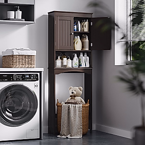 Bealife Over The Toilet Storage Cabinet with Open Shelf, Over Toilet Bathroom Organizer with Adjustable Shelf and Double Doors, Over The Toilet Storage Shelf Free Standing for Bathroom - Espresso