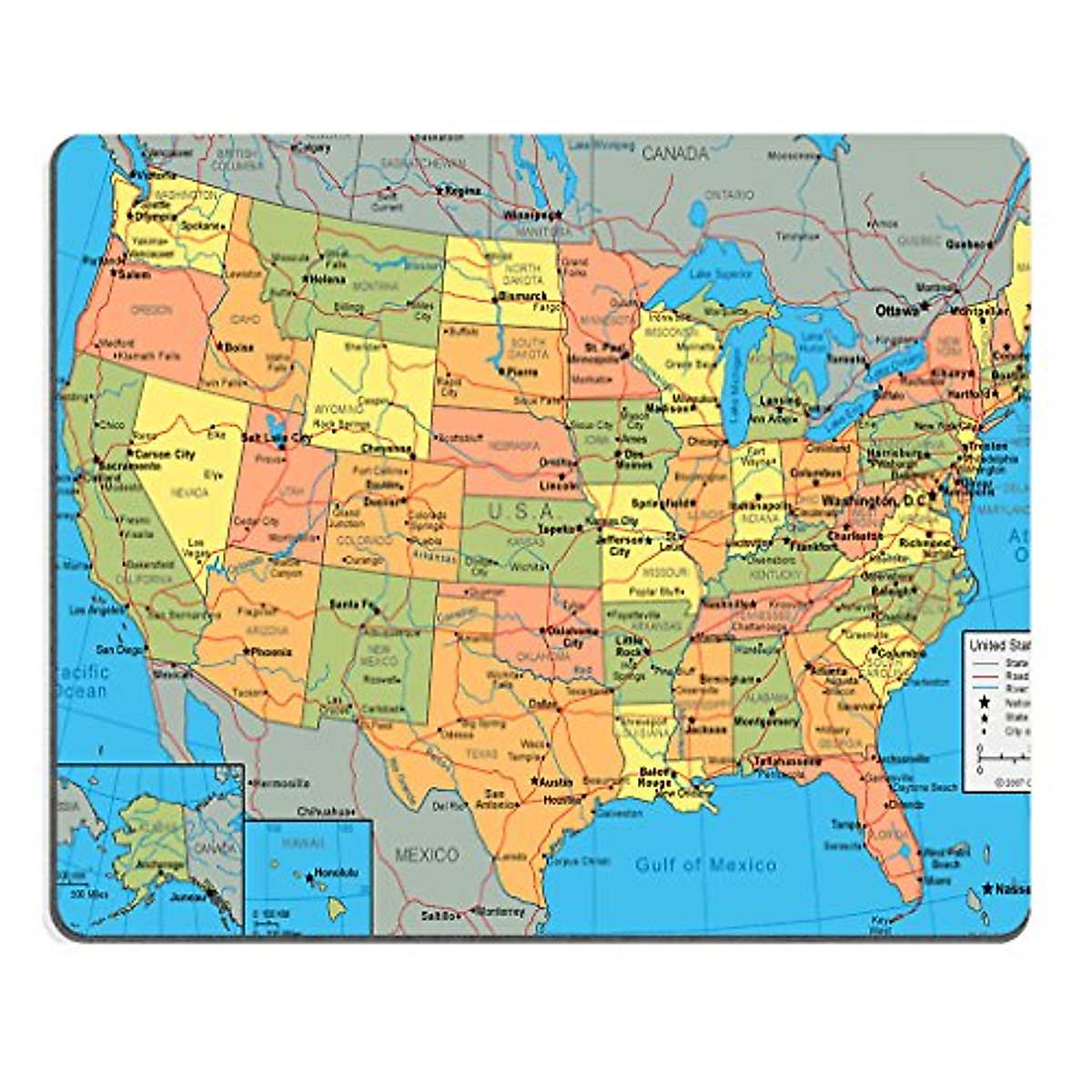 Smooffly Gaming Mouse Pad Custom,United States Map Non-Slip Thick Rubber Mouse pad,9.5 X 7.9 Inch (240mmX200mmX3mm)