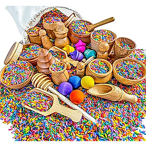 30 Piece - USA Made - Sensory Bin Tools - Sensory Bins - Wooden Sensory Bin Tools - Sensory Bin Toys - Sensory Tools - Toddler Sensory Bin - Learning Scooper -Montessori Toys for Toddler