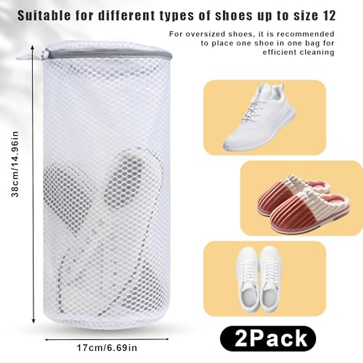 Giantree 2 Pack Shoe Washing Machine Bags, Honeycomb Mesh Shoe Laundry Bag with Zipper 360° Wrap-around Cleaning for Sneakers Running Shoes, Mesh Laundry Bags for Delicates for Sock Lingeries Clothes
