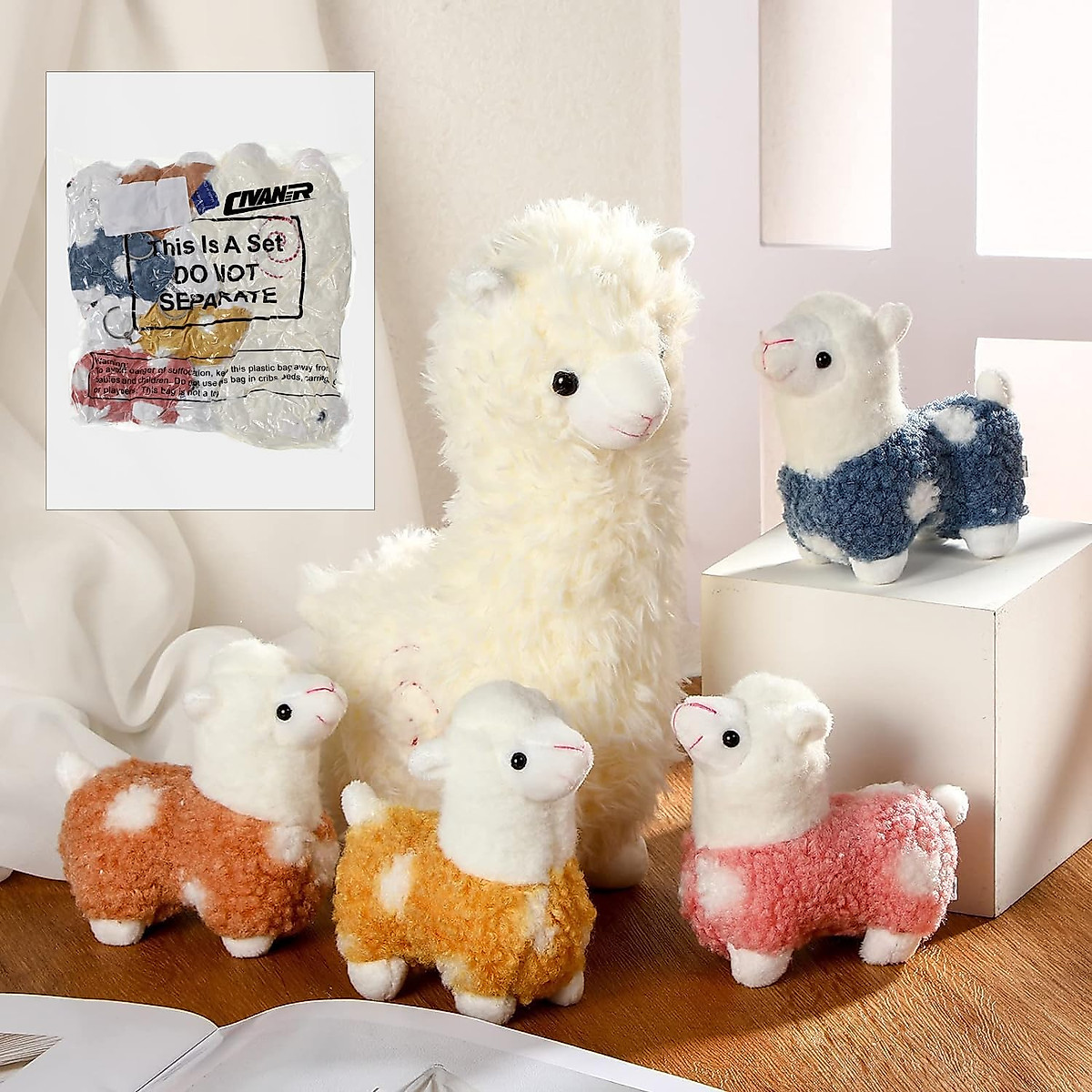 Civaner Valentine's Day Gift Llama Stuffed Animal with 4 Baby Llama Cute Alpaca Plush Set Kawaii Alpaca Soft Pillow Party Favor for Kids Girl Mardi Gras Easter Birthday Anniversary Student Home Decor