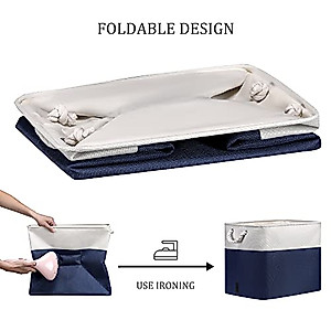 KITCSTI Storage Baskets for Organizing, Extra Large Rectangular Storage Bin, Fabric Folding Organizer for Closet, Toys, Clothes, Home, Office, 17x12x15 Inches (Blue & White, Pack of 3)