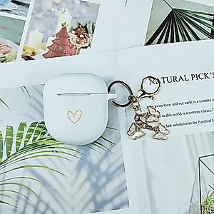 AIIEKZ Compatible with Bose QuietComfort Earbuds II 2022, Soft Silicone Case with Gold Heart Pattern for Bose QC II Case with Cute Butterfly Keychain for Girls Women (White)