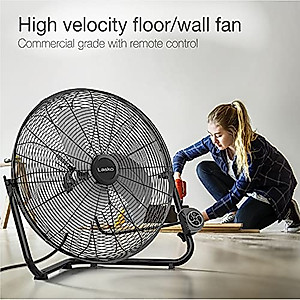 Lasko Metal Commercial Grade Electric Plug-In High Velocity Floor Fan with Wall Mount Option and Remote Control, Black & 20" High Velocity Quick Mount, Converts from a Floor Wall Fan, 7x22x22 inches