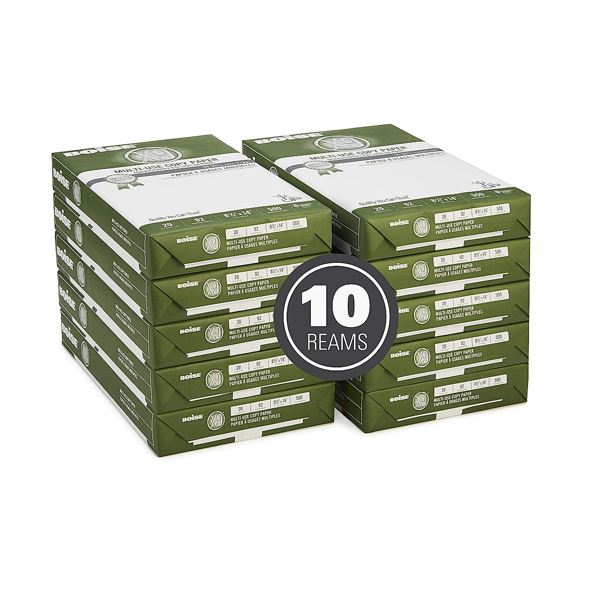 Boise® X-9® Multi-Use Print & Copy Paper, Legal Size (8 1/2" x 14"), 92 (U.S.) Brightness, 20 Lb, White, 500 Sheets Per