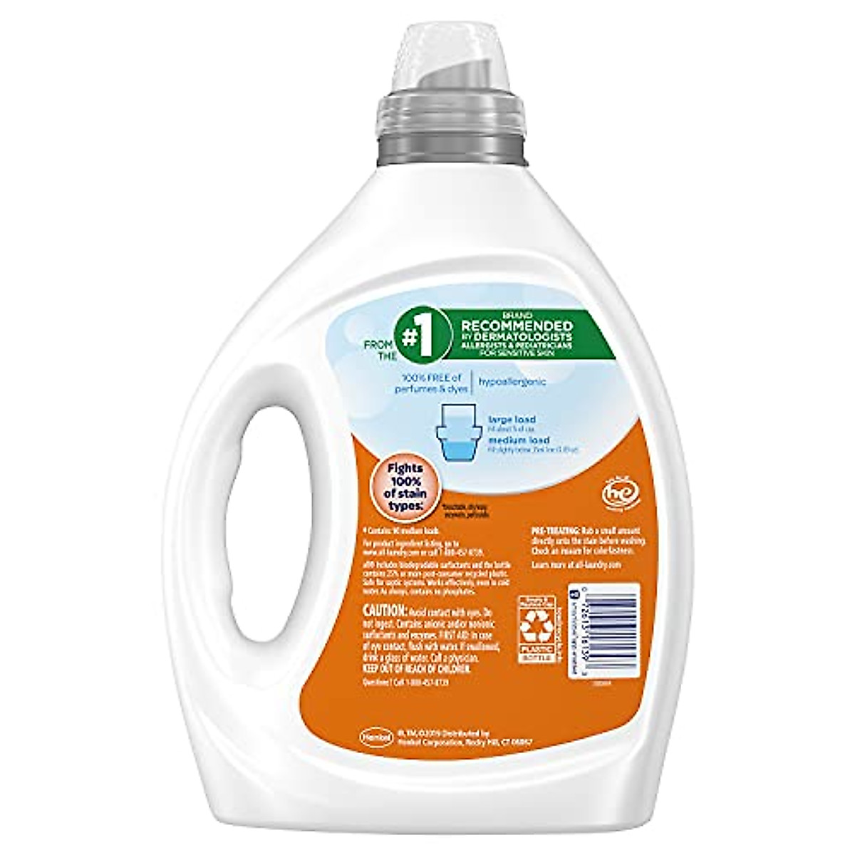 all Liquid Laundry Detergent, Free Clear for Sensitive Skin with OXI, Unscented and Hypoallergenic, 2X Concentrated, 90 Loads