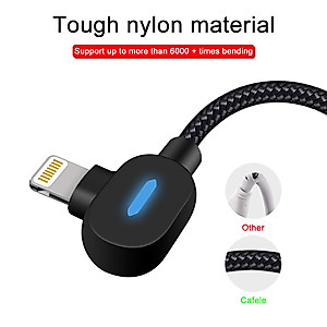 LED iPhone Charger Cable 10 FT 3Pack Right Angle Lightning Cable 90 Degree Nylon Braided Charging Cord Gaming USB Charging/Sync Compatible with iPhone 13 12 11 Pro XS MAX XR X 8 7 6S Plus SE iPad