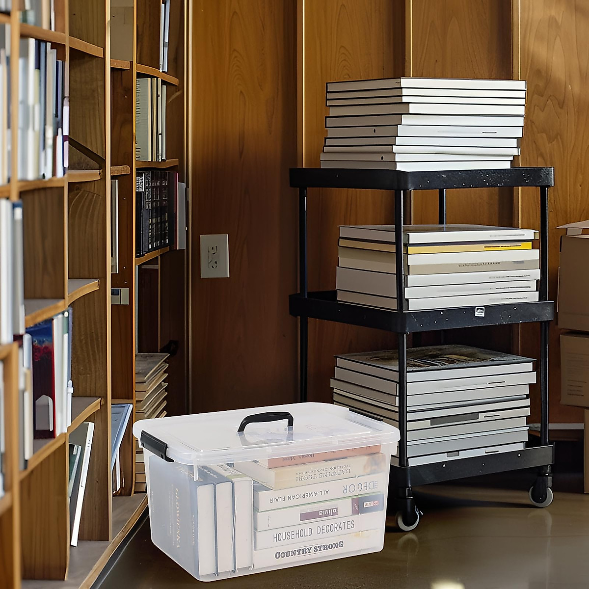 Fabnati 4-Pack 17.5 L Plastic Latching Storage Box, Clear Storage Bin with Handle