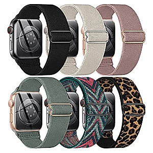 BELONGME 6 Packs Stretchy Nylon Solo Loop for Apple Watch Band Series Ultra SE 8 7 6 5 4 3 2 1 40mm 38mm 44mm 42mm 45mm 41mm 49mm, Women and Men Sport Apple Watch Bands Replacement for iWatch Bands
