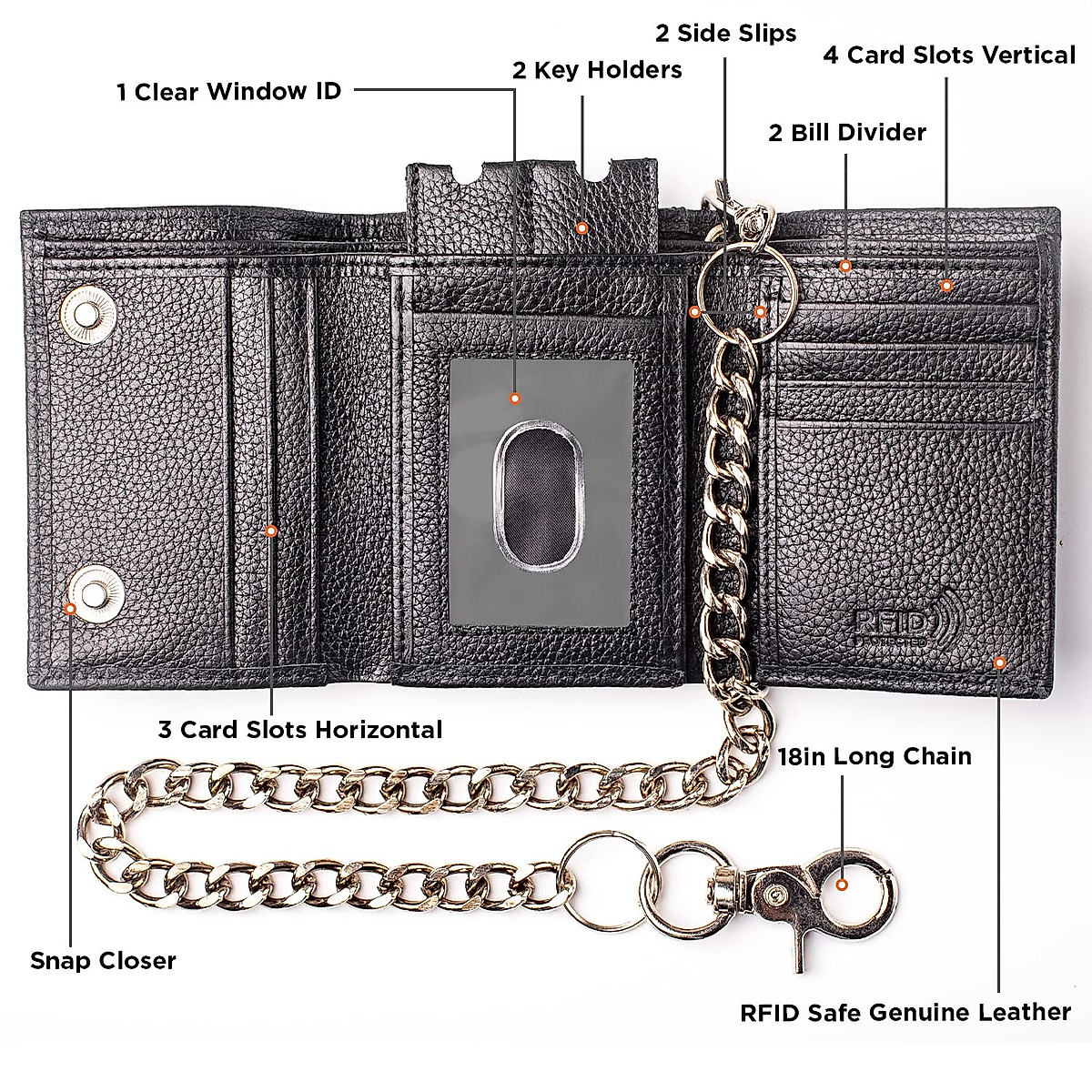 Juzar Tapal Collection Mens Wallets Black Trifold Rfid Protection Trifold Wallet Trifold Wallets For Men Men Wallet Leather Real Leather Wallets Biker Chain For Men