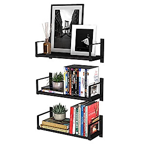 Wallniture Toledo Floating Shelves for Living Room Wall Shelves Dinning Room, Office & Kitchen Organization Bedrom Wall Decor Black Bookshelf Set of 3