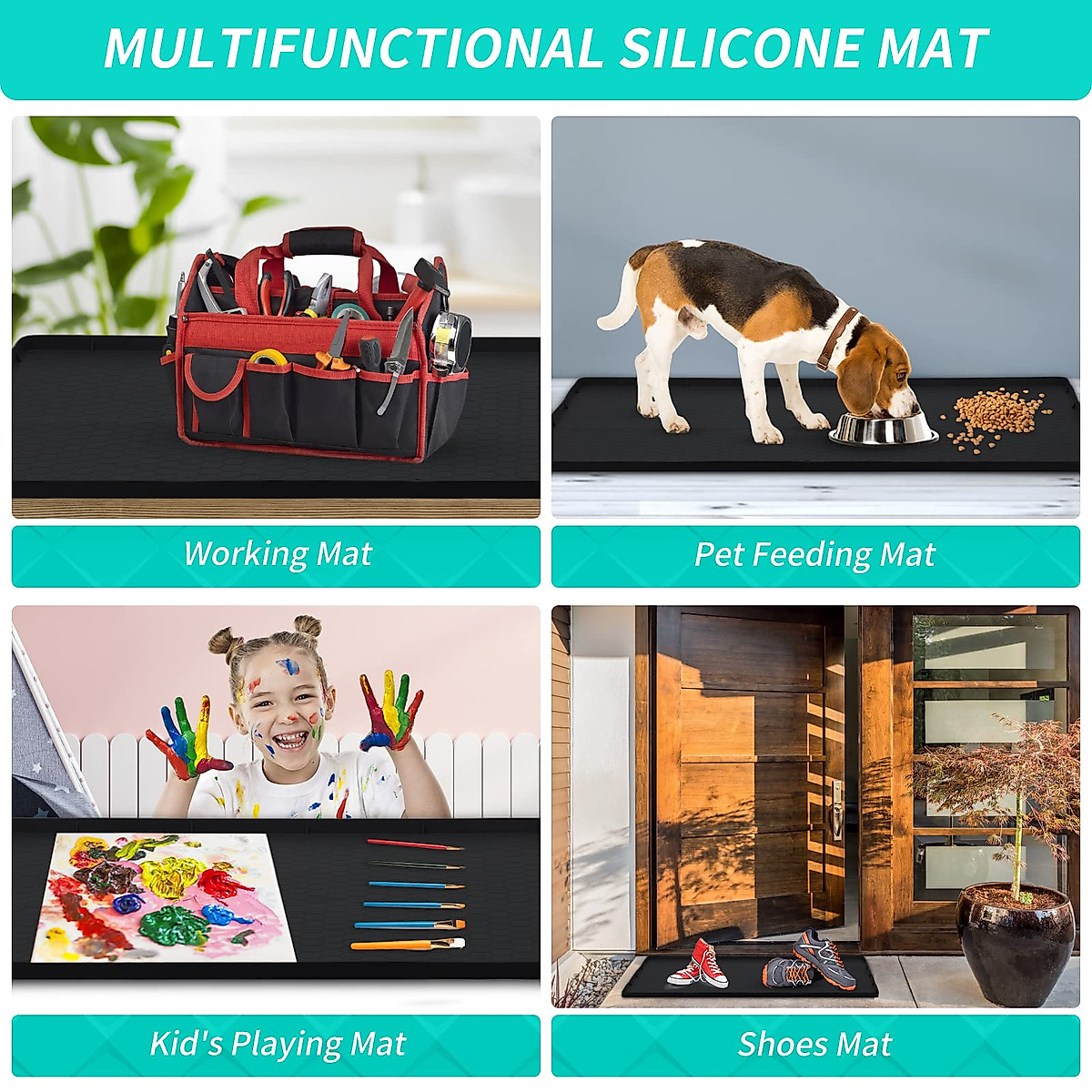 Under Sink Mat, 34" x 22" Under Sink Mats for Kitchen Waterproof, Bathroom Tray with Drain Hole, Under Sink Liner as Protect for Drips Leaks Spills Tray, Black