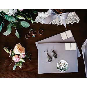 Louise Maelys 1.5 Inch Thank You Stickers for Wedding, Birthday, Bridal, Shower, Packaging, Small Business, Envelope, Gifts, 500pcs Per Roll Round Green Plant Thank You Label Sealing Stickers