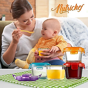 NutriChef 12 Piece Glass Food Storage Container – 4.48 oz Round Airtight Stackable Containers with Locking Lids for Baby Food, Snacks, Fruits, and Meal Prep - Oven & Freezer Safe