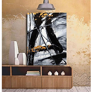 Yihui Arts Canvas Wall Art Decor Hand Painted Black and White Abstract Painting Large Art Pictures Modern Artwork for Living Room Bedroom Office Decor (24x36IN)