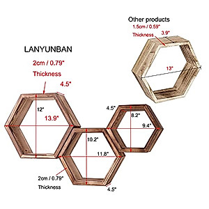 LANYUNBAN Hexagon Shelves Set of 3, Honeycomb Shelf, Wall Mounted Geometric Hexagon Shelves, Boho Wall Décor, Classic Geometric Decoration for Office, Bedroom and Living Room (Torchwood) (Torchwood)