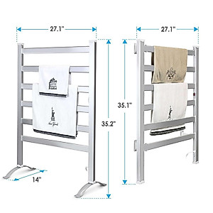 2-in-1 Multifunction Heated Towel Warmer, Fabrics Dryer for Household, Bathroom, Brushed Aluminum Structure with Chrome Plate, Stand Alone or Wall Mounted, Keep Your Clothes Clean and Dry,UL Certified