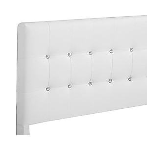 Experience Opulence with The Queen Bed in Radiant White, Durable Faux Leather, Hand-Tufted with Crystal Accents, Effortless Assembly, Optimal Mattress Support.