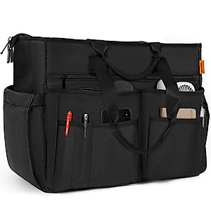 OUUTMEE Utility Tote Bag for Women, Multi Pockets Shoulder Bag with Zipper, Laptop Handbag for Teacher, Working Women, Nurses